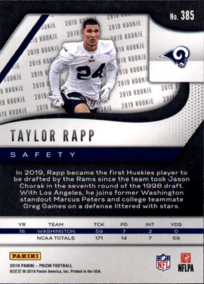 2019 Panini Prizm #385 Taylor Rapp RC Rookie Los Angeles Rams | eBay