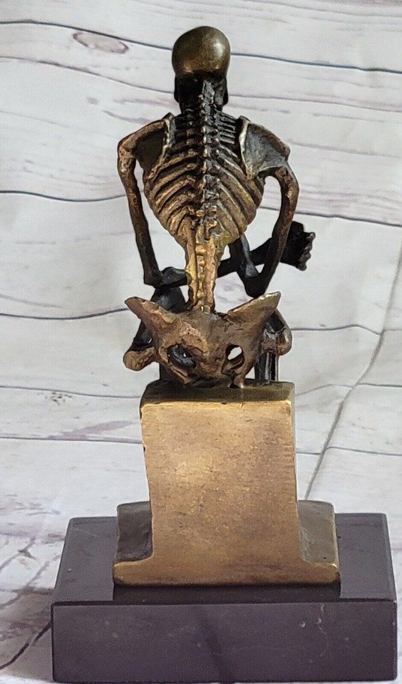 Contemporary Solid Bronze Skeleton Thinker Sculpture Signed Milo ...