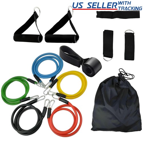 11 PCS Resistance Band Set Yoga Pilates Abs Exercise Fitness Tube ...