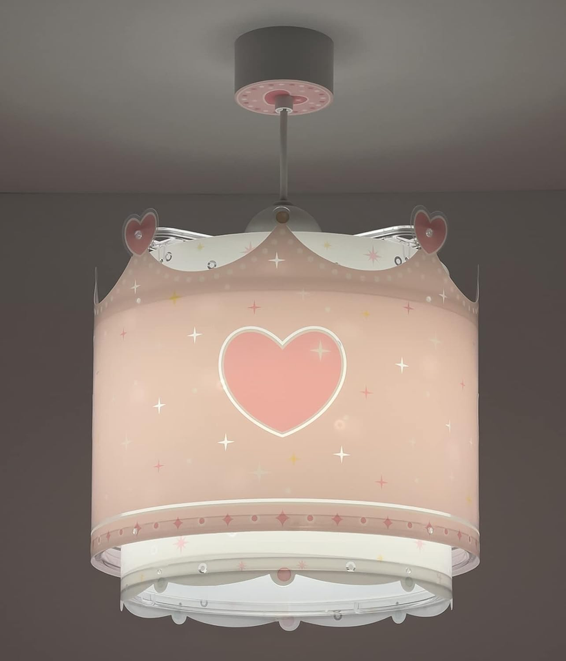 Lampada Da Soffitto per Bambini Little Queen Corona Di Cuori Rosa ...