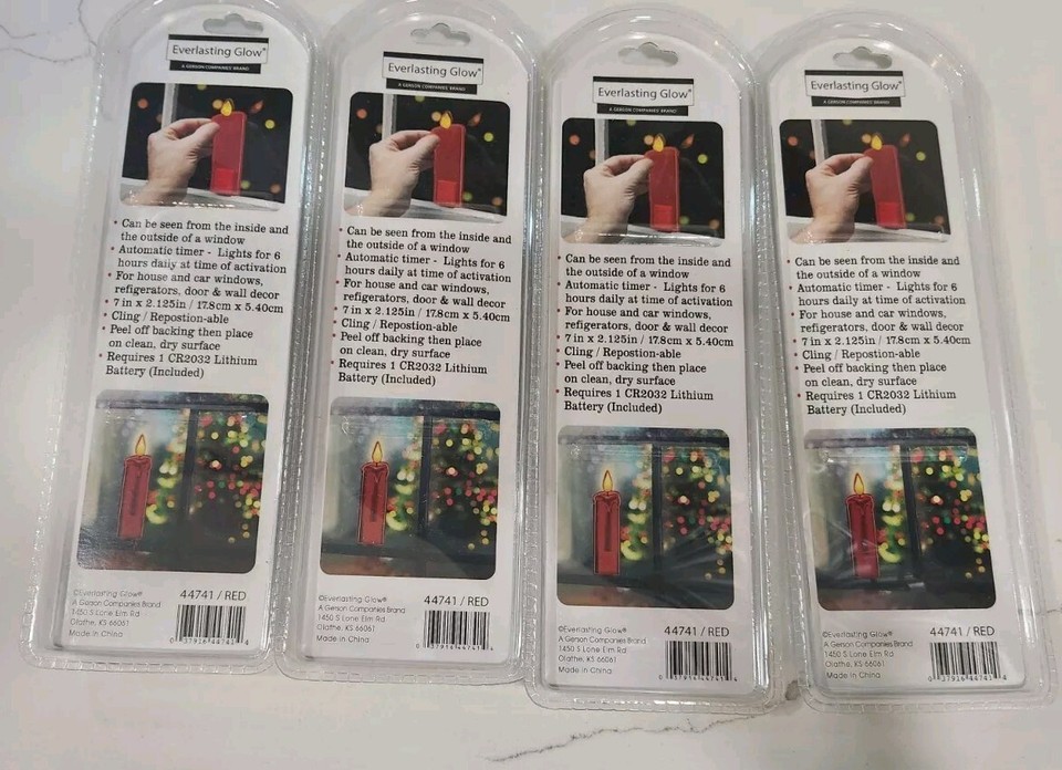 4 Gerson LED Red Candle Window Cling with Warm WHITE LED Light 7" H ...