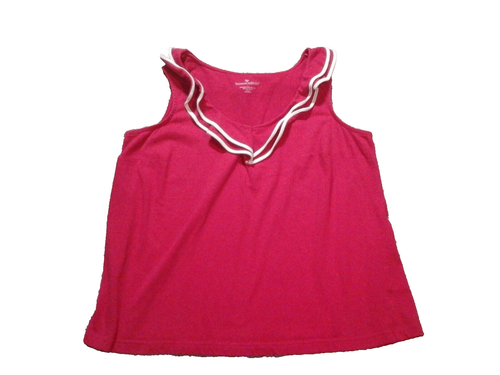 Woman Within,red & white ruffled sleeveless stretch top,womens L | eBay