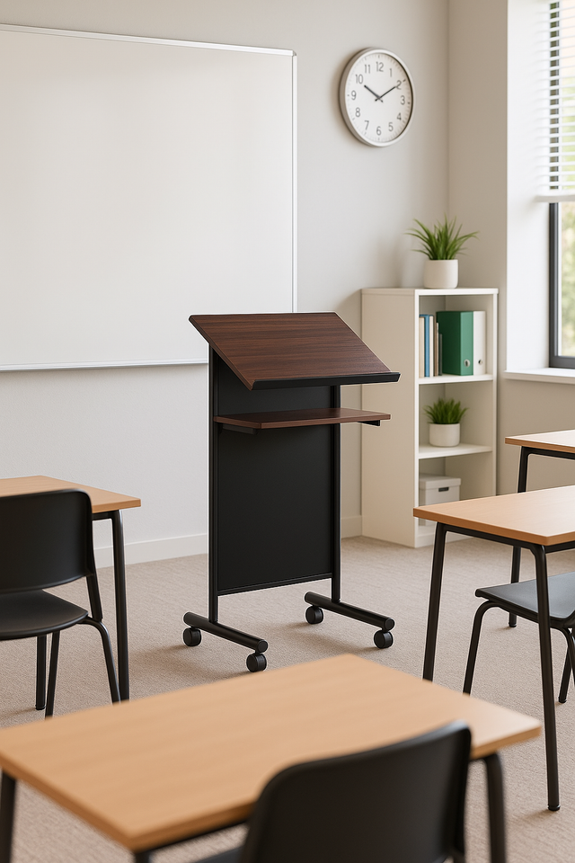 Wheeled Lectern Podium with Storage Shelf / Compact Standing Desk for ...