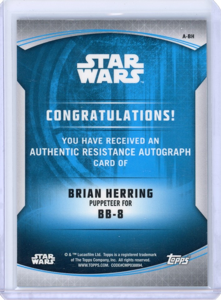 2017 Topps Star Wars Stellar Signatures BRIAN HERRING/BB-8 Auto Ref #A-BH | eBay