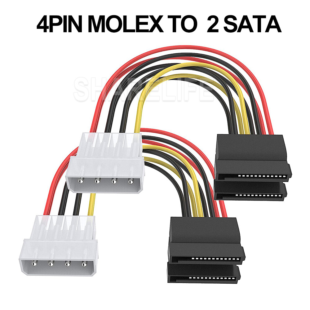 4 Pin IDE Molex to 2 SATA Power Cable Splitter Adapter 1 Male to 2 ...