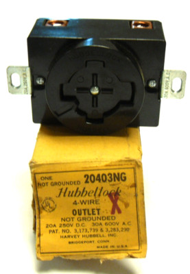 NEW IN BOX HUBBELLOCK 20403 OUTLET 4 WIRE NOT GROUNDED 30A 600V 20403NG ...