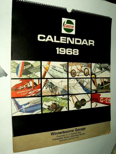 Calendrier Huile CASTROL 1968 Avion Aviation Plane Calendar Affiche ...