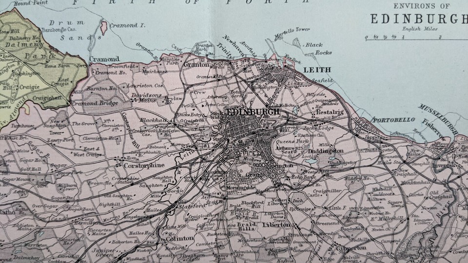 1891 SCOTLAND MAP ENVIRONS OF EDINBURGH LEITH PORTOBELLO DALKEITH ...