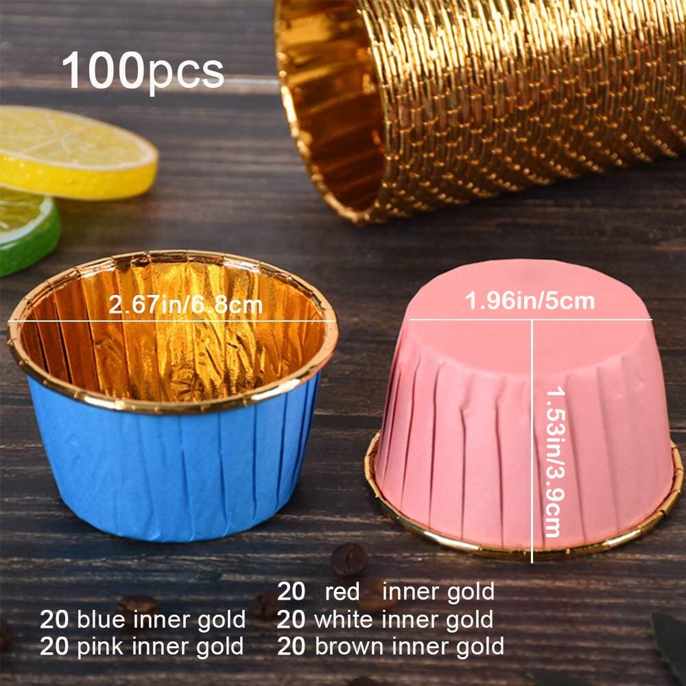 100Pcs Aluminum Foil Cupcake Liners,5 Colors Muffin Metallic Baking ...