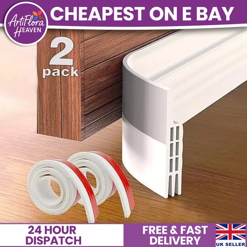 Pack Of 2 White Door Draught Excluder Strip Self Adhesive Bottom Seal ...