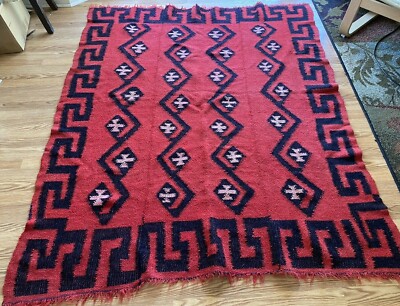 Albanian Kilim Rug Handmade Red and Black Thick Wool Antique Shaggy Rug ...