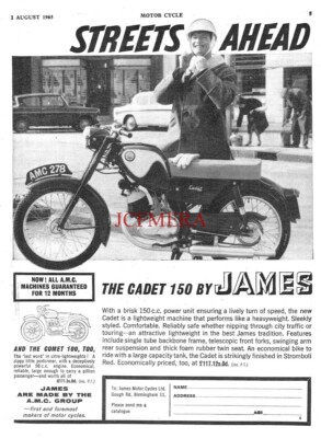 JAMES 'CADET 150' Motor Cycle ADVERT Vintage Original 1963 Print Ad 694 ...