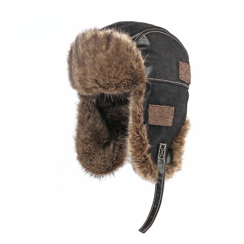 Men Russian Ushanka Trapper Hat Faux Fur Ear Flap Leather Cap Winter ...