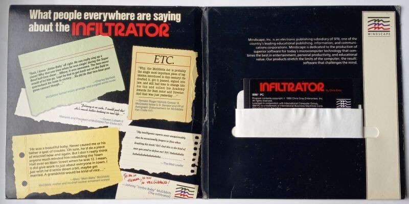 INFILTRATOR (1986) CHRIS GRAY 5.25" IBM PC Computer Game Mindscape | eBay