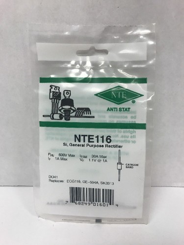 *NOS* NTE-NTE116-GENERAL PURPOSE SILICON RECTIFIER PRV=600V IF=1A* | eBay