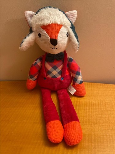 Spark Create Imagine Knit Fox 17" Plush Rattle Toy Plaid Shirt Winter ...