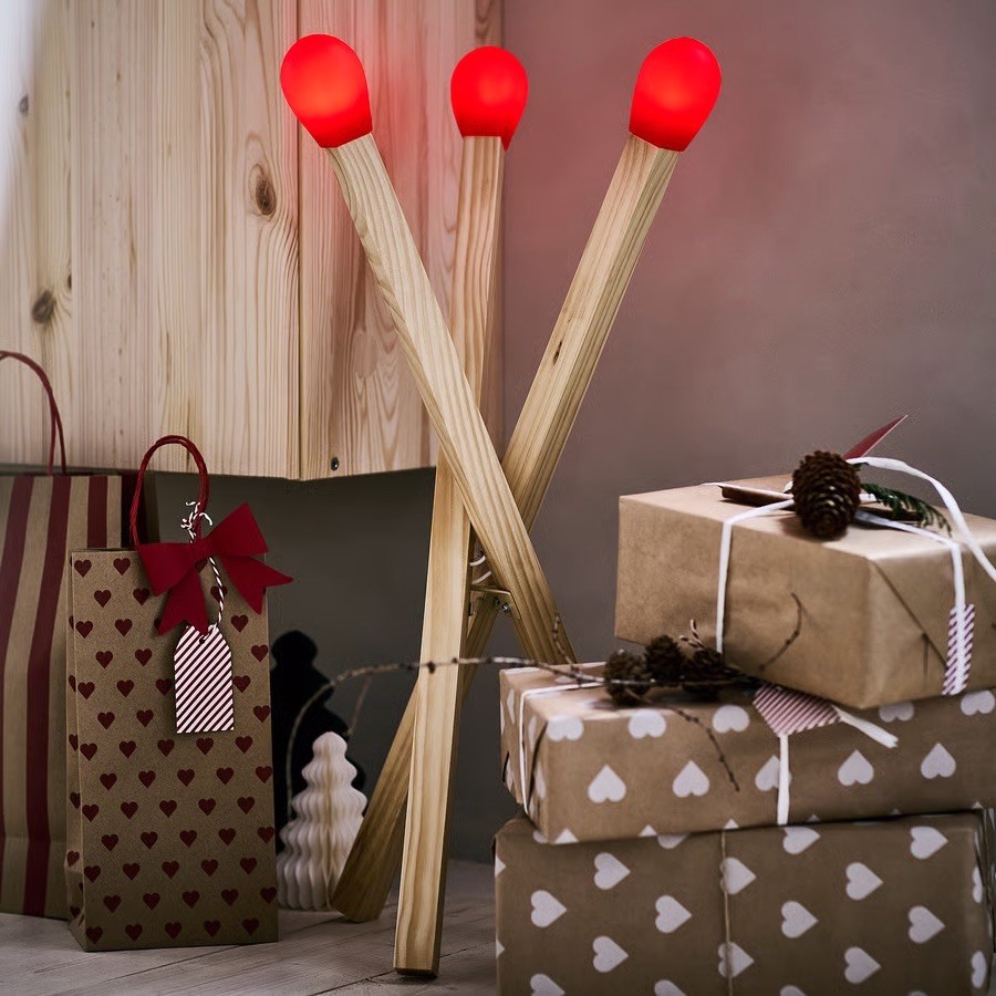 NEW IKEA STRÅLA LED floor lamp matchstick-shaped wood strala red lukas ...