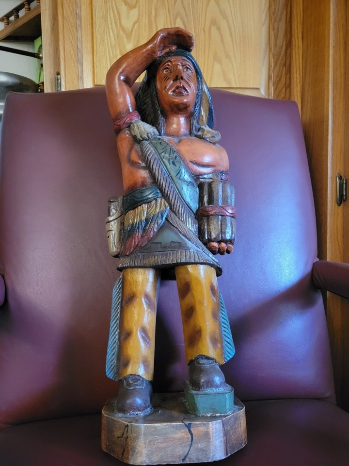 RARE VINTAGE INDIAN Carved Wood Tobacco Cigar Store Statue Native ...