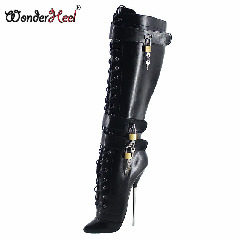 New Style Ballet Boots 7" Stiletto Heel Triple Locked Padlock Fetish ...