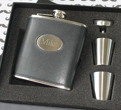 Personalized Black Leather Flask Set - Groomsman gift, Best man gift | eBay