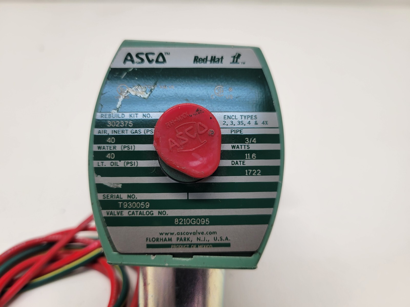 NEW OLD STOCK! ASCO 24VDC 40PSI 3/4" 11.6W SOLENOID VALVE 8210G095 | eBay