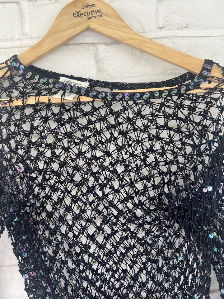 Reflections Size Medium Black Fishnet Rhinestone Dress / Coverup OS | eBay
