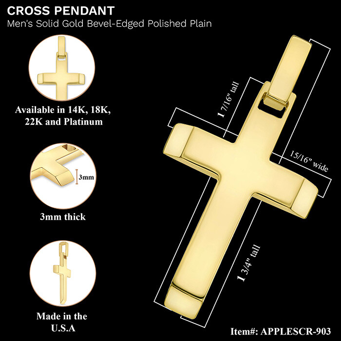 14K Solid Gold Bevel-Edged Polished Plain Cross Pendant | eBay