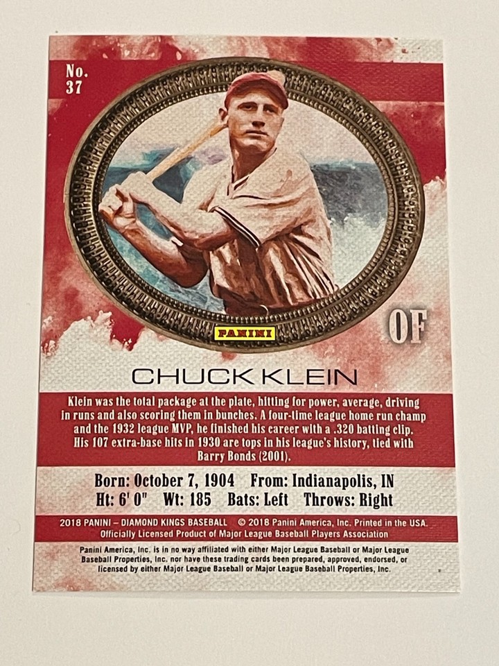 2018 Panini Diamond Kings Baseball #37 - Chuck Klein - Philadelphia ...