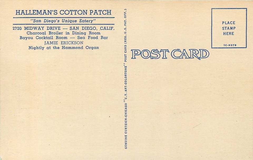 SAN DIEGO, CALIFORNIA - HALLEMAN'S COTTOM PATCH RESTAURANT - LINEN ...