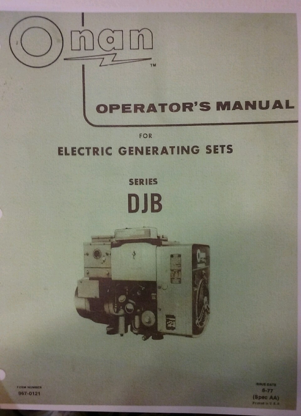 Onan Diesel DJB Electric Generator Set Owner, Parts & Service (3 Manual ...