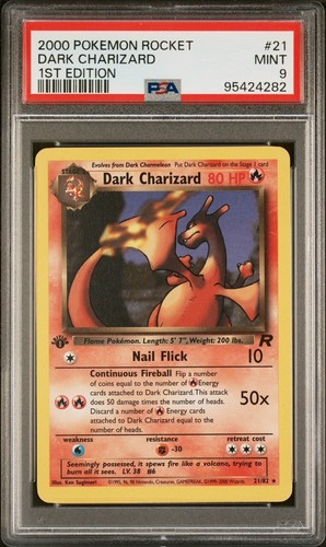 2000 Pokemon Team Rocket Dark Charizard 1st Edition 21/82 PSA 9 Mint ...