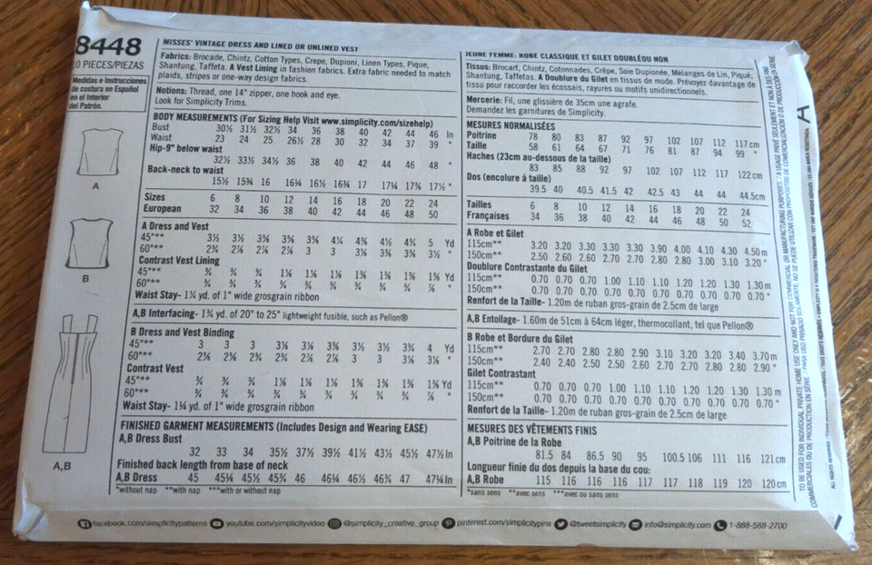 Simplicity Pattern 8448 Ms 1950s VINTAGE Cross Shoulder Dress~Cover ...