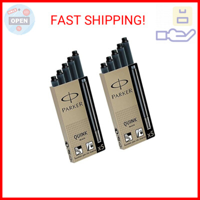 Parker Quink Permanent Ink Fountain Pen Refill Cartridges, 10 Black Ink ...