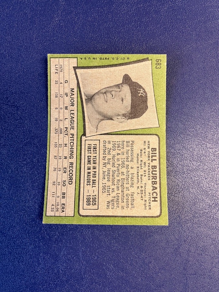 1971 Topps #683 Bill Burbach - Yankees - High Number SP (3) | eBay