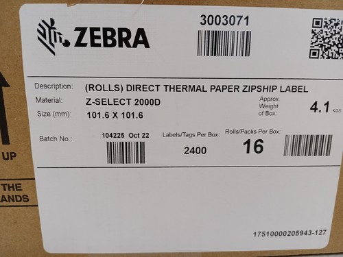 Zebra - Direct thermal paper zipship label 3003071 102mm x 102mm | eBay UK