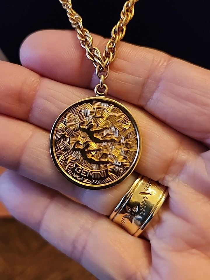 Vintage Sarah Coventry Gold Tone Gemini Zodiac Sign Necklace Pendant 20 ...