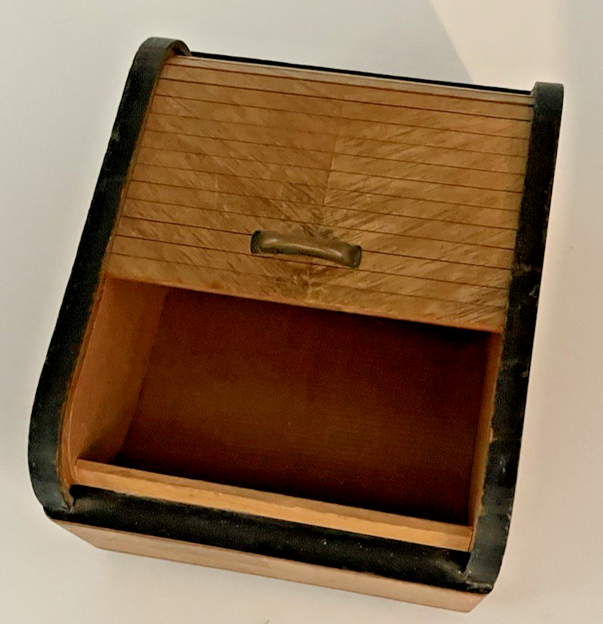 Vintage Small 4.25" Tambour Style Roll Top Wood Trinket Box MCM | eBay