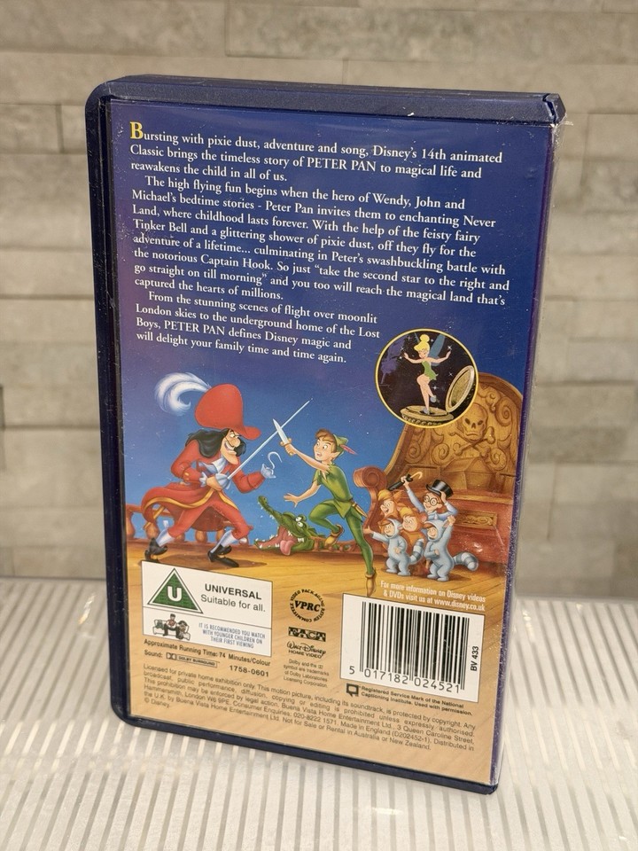 Peter Pan Cartoon VHS 1993 Video Cassette Tape Vintage Walt Disney Blue ...