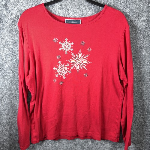 Karen Scott red beaded snow flake blouse Size XL | eBay