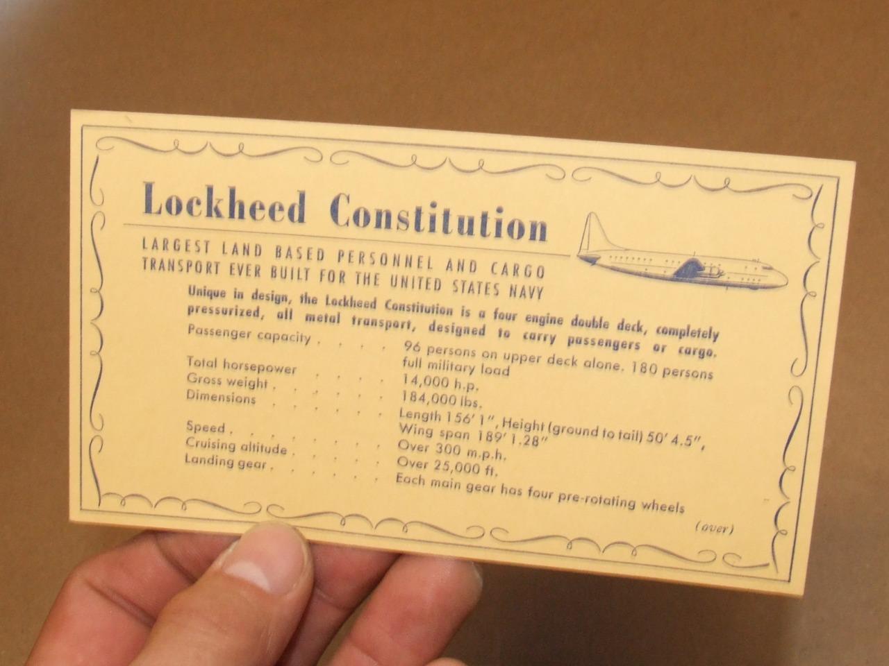 Vintage 1940s Lockheed Constitution Specs Card Stamp Club | eBay