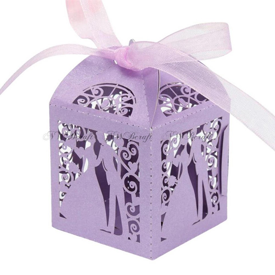 20-100 Luxury Boxes Wedding Party Favour Laser Cut Sweets Cake Candy ...