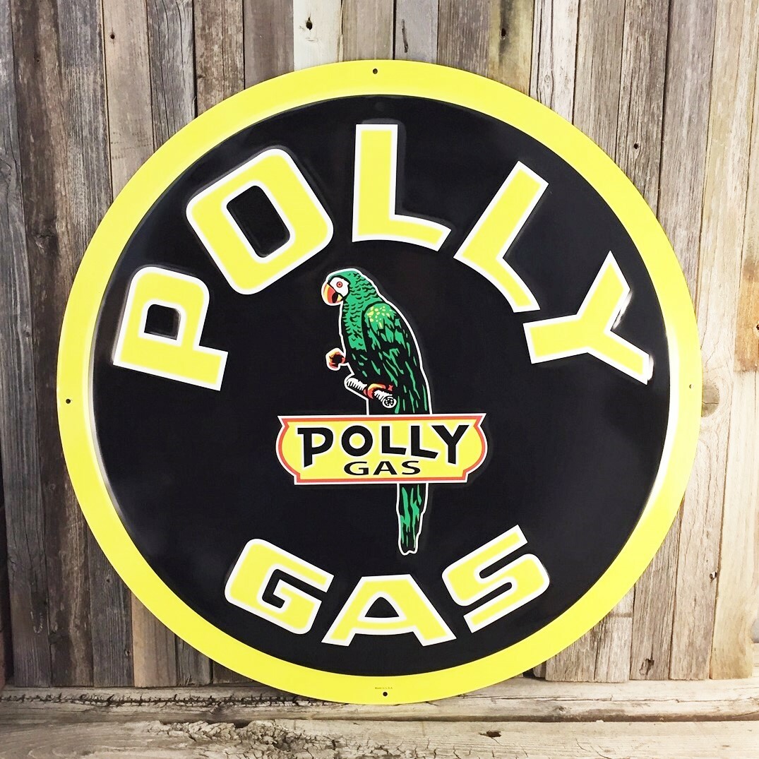 Polly Gasoline Gas Oil 24" Large Embossed Round Metal Tin Sign Vintage ...