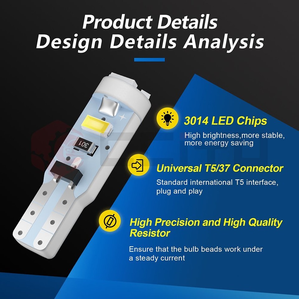 For Toyota LED Instrument Dash Cluster Light Bulbs T5 74 17 | White ...