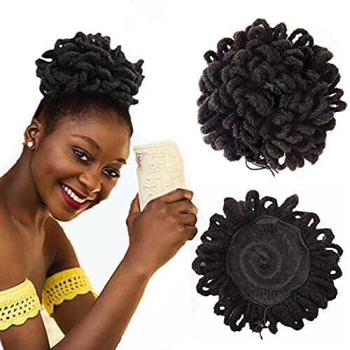 DreadLock Bun Afro High Puff Drawstring Ponytail Synthetic Faux Locs ...