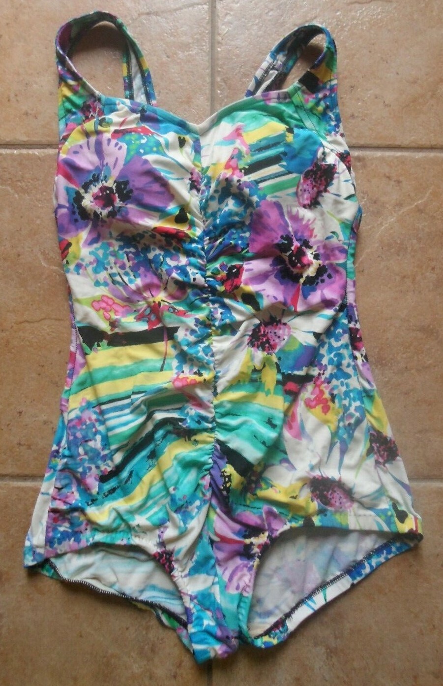 Rose Marie Reid swim bathing suit 10 floral ruched 1 piece front lined ...