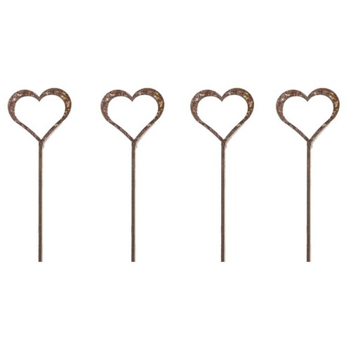 4x Rust 10cm Heart Silhouette Frame on Stick Small Outdoor Ornament ...