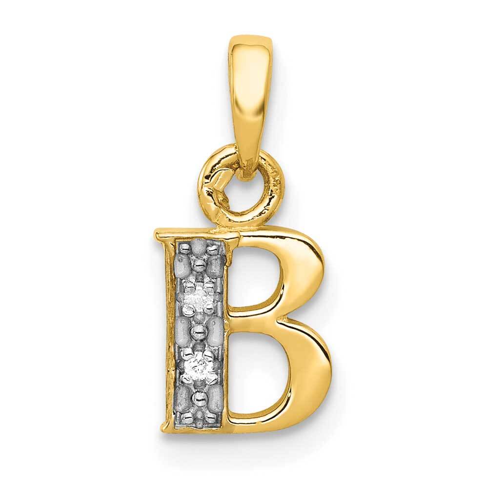 14K Gold with Rhodium Diamond Letter B Initial Pendant 0.3 x 0.5 in ...