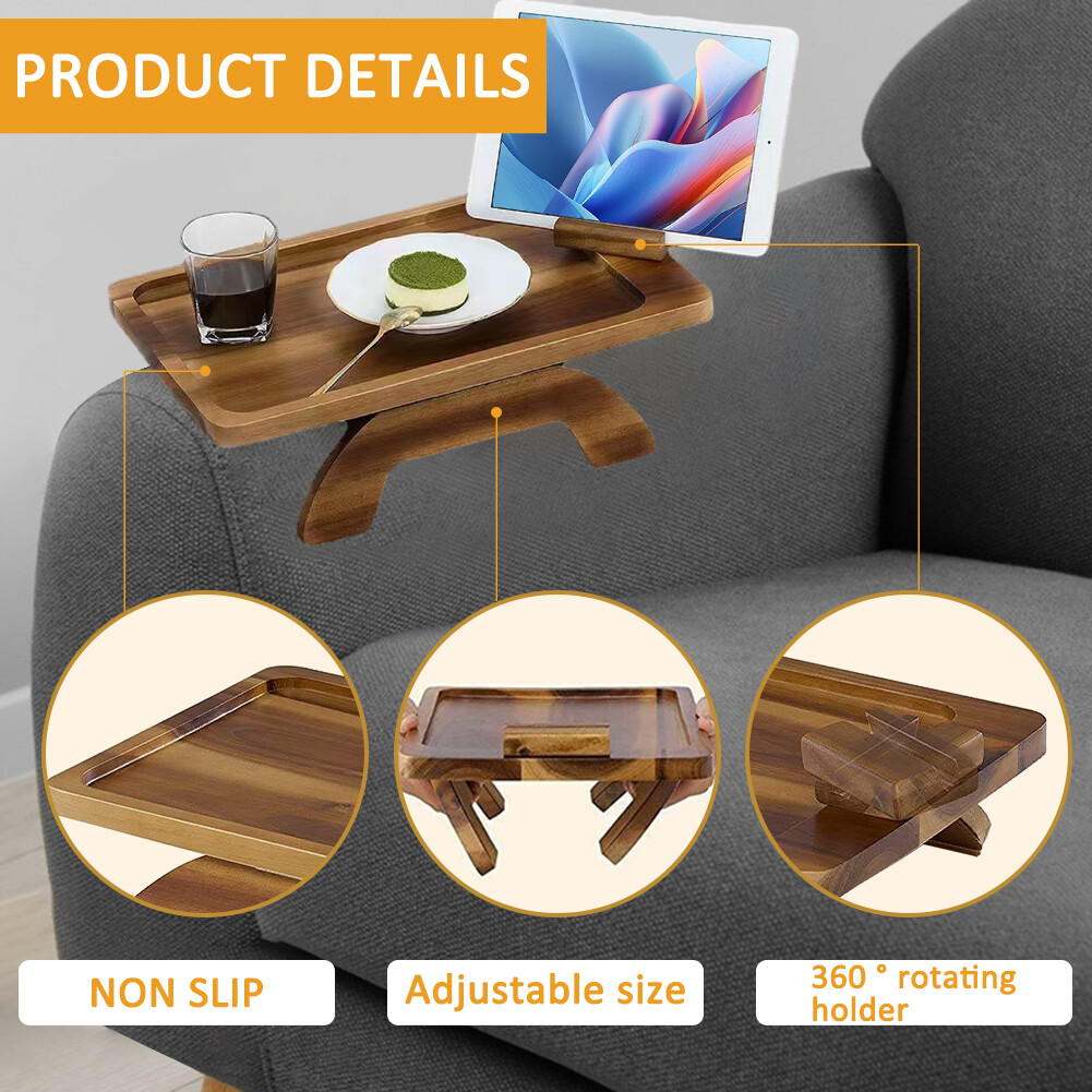 Clip On Wood Rectangular Foldable Eating Rotating Holder Sofa Armrest ...