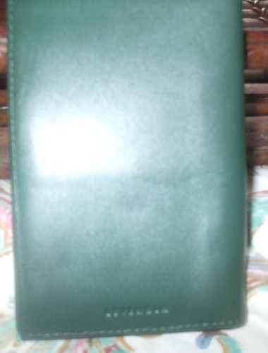 Levenger green leather handmade wallet card holder & notebook well made ...