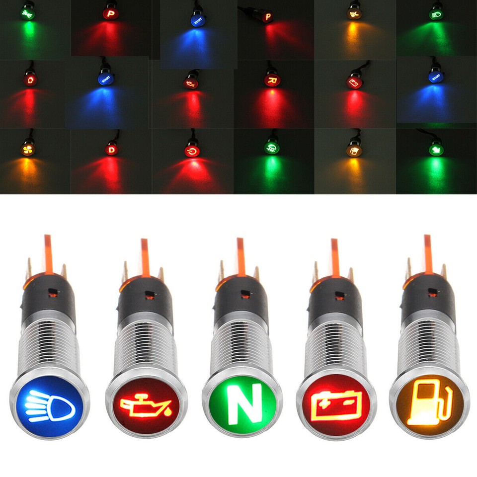 1x12V8mm Universal Car Symbol LED Dash Panel Warning Pilot Light ...